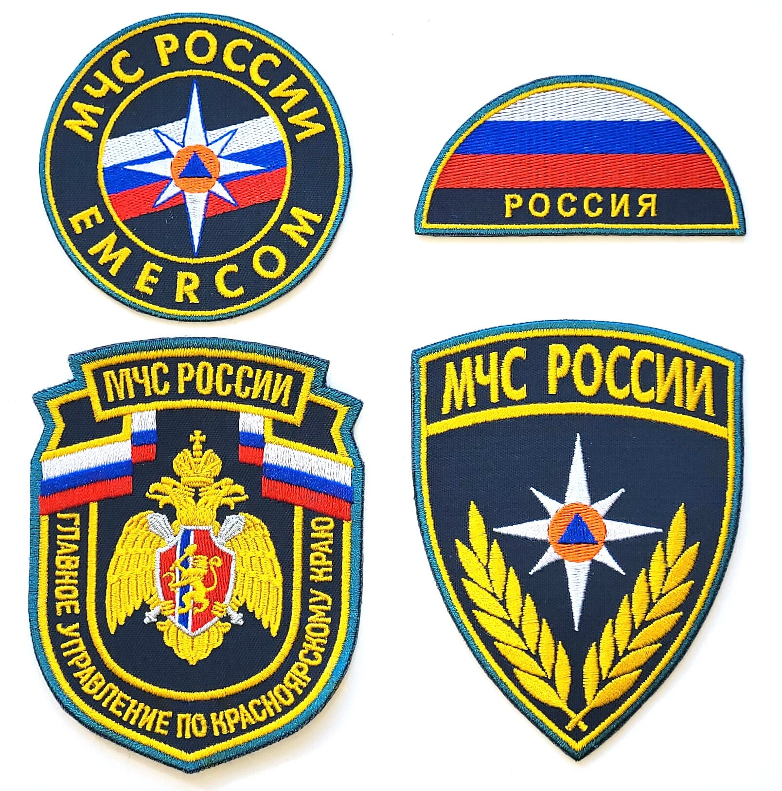 Шевроны МЧС России главное управление по Красноярскому краю нового образца вышитые, без липучки, комплект из 4 штук