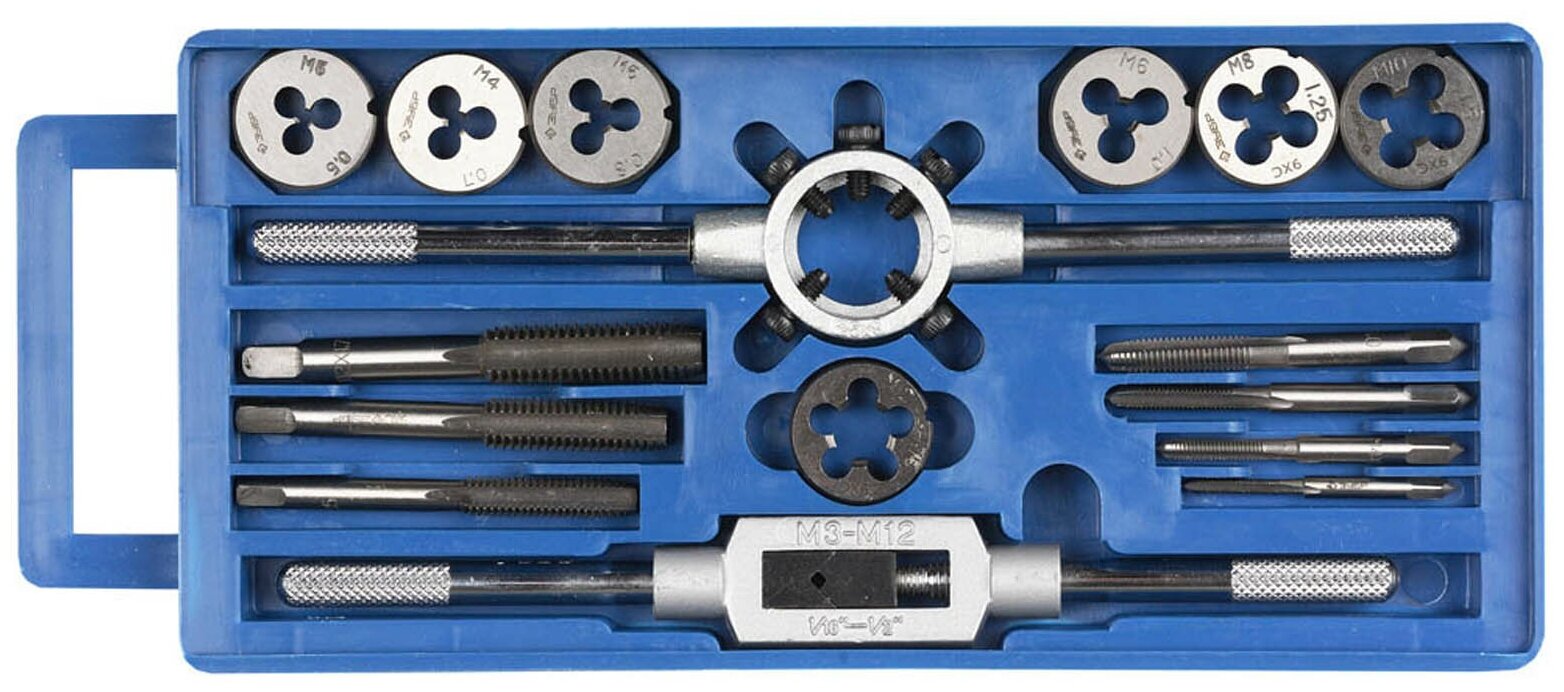 ЗУБР 16 предм, сталь 9ХС, набор метчиков и плашек в пластиковом боксе (28122-H16)