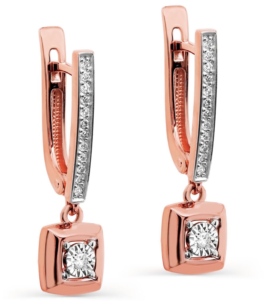 Серьги, красное золото, 585 проба, бриллиант