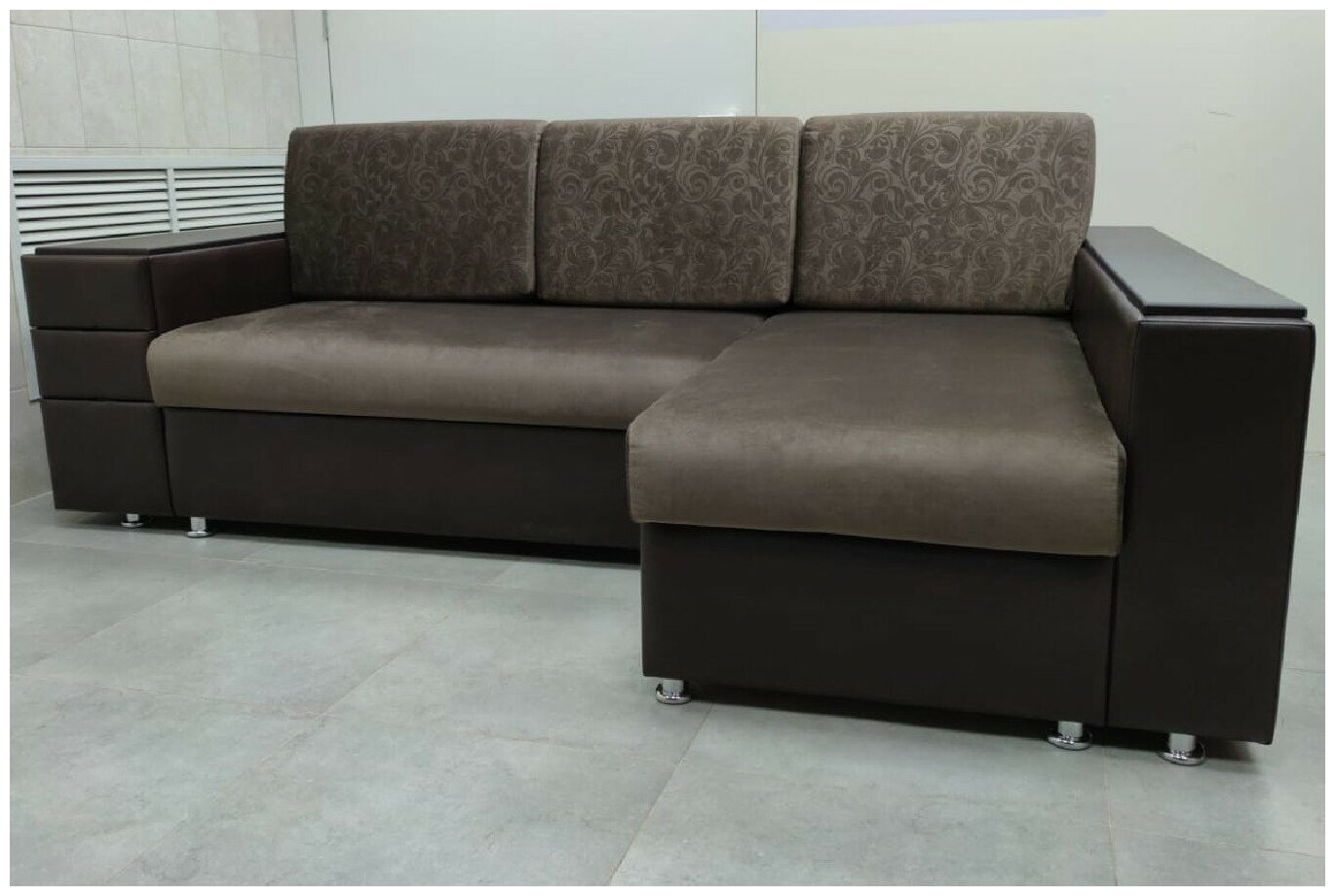 Угловой диван Париж Люкс Sofitel Велюр, еврокнижка, 269х170х89 см, с ящиком для белья