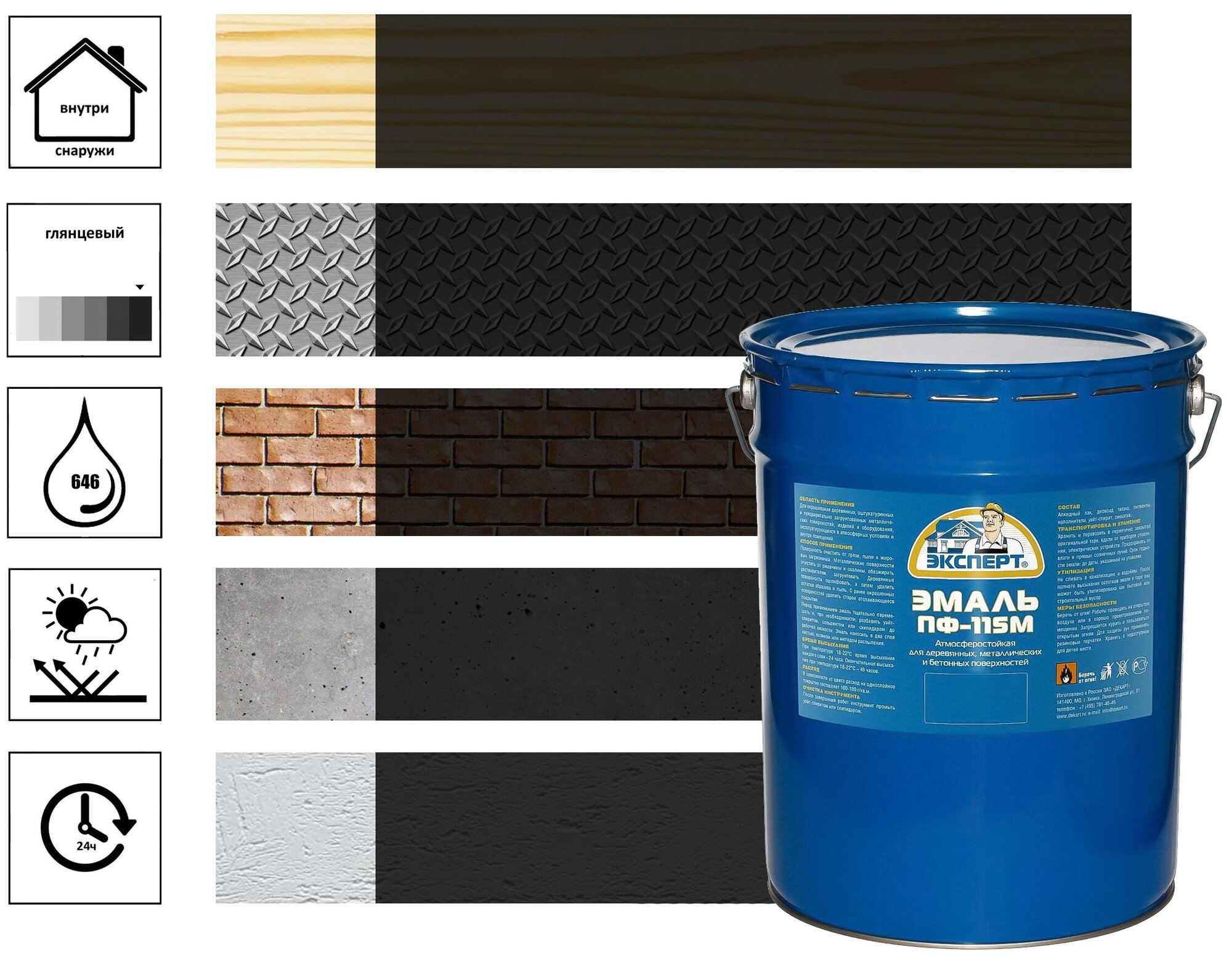 Эмаль Эксперт ПФ-115М, глянцевая, морозостойкая, алкидная, 20кг, чёрная