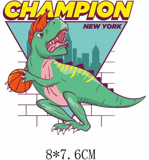 Термонаклейка на одежду динозавр чемпион термоапликация 2шт.