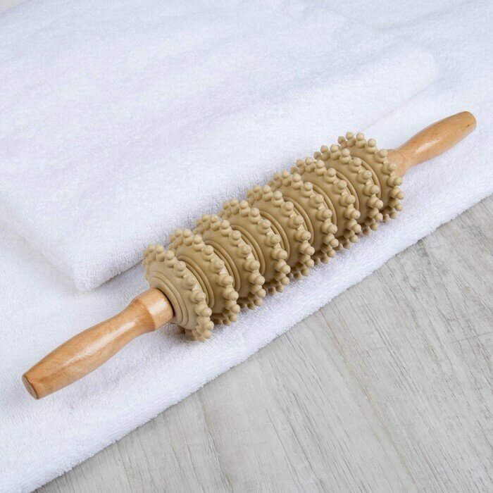 Массажёр для спины "Скалка", 9 колёс, деревянный