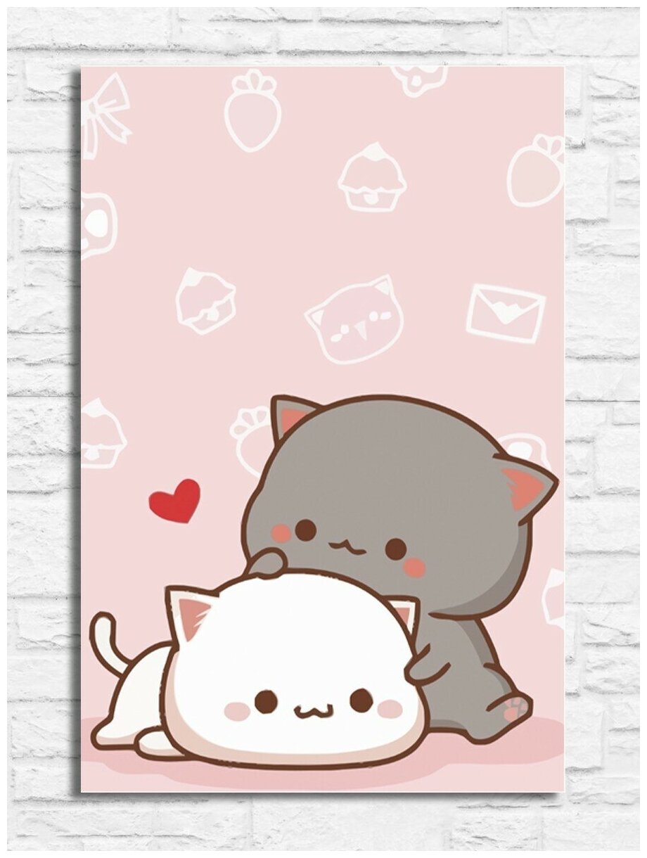 Картина по номерам на холсте детские Котики (для детей, простые, кавай, кошка, кот, любовь, сердечко) - 10004 В 20х30