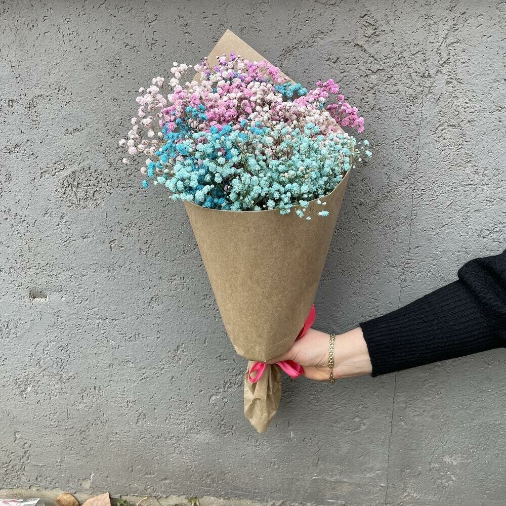 Букет из 9 штук крупных радужных гипсофил Эсмеральда, от КупиБукет