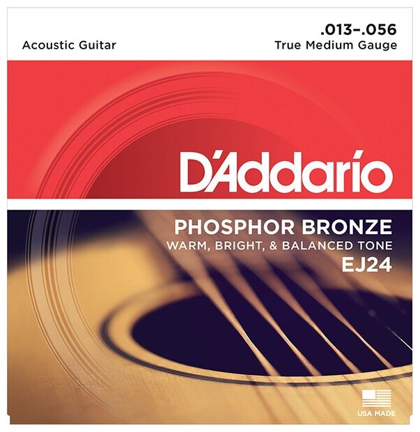 EJ24 Phosphor Bronze Комплект струн для акустической гитары, ф/бронза, True Medium, 13-56, D'Addario