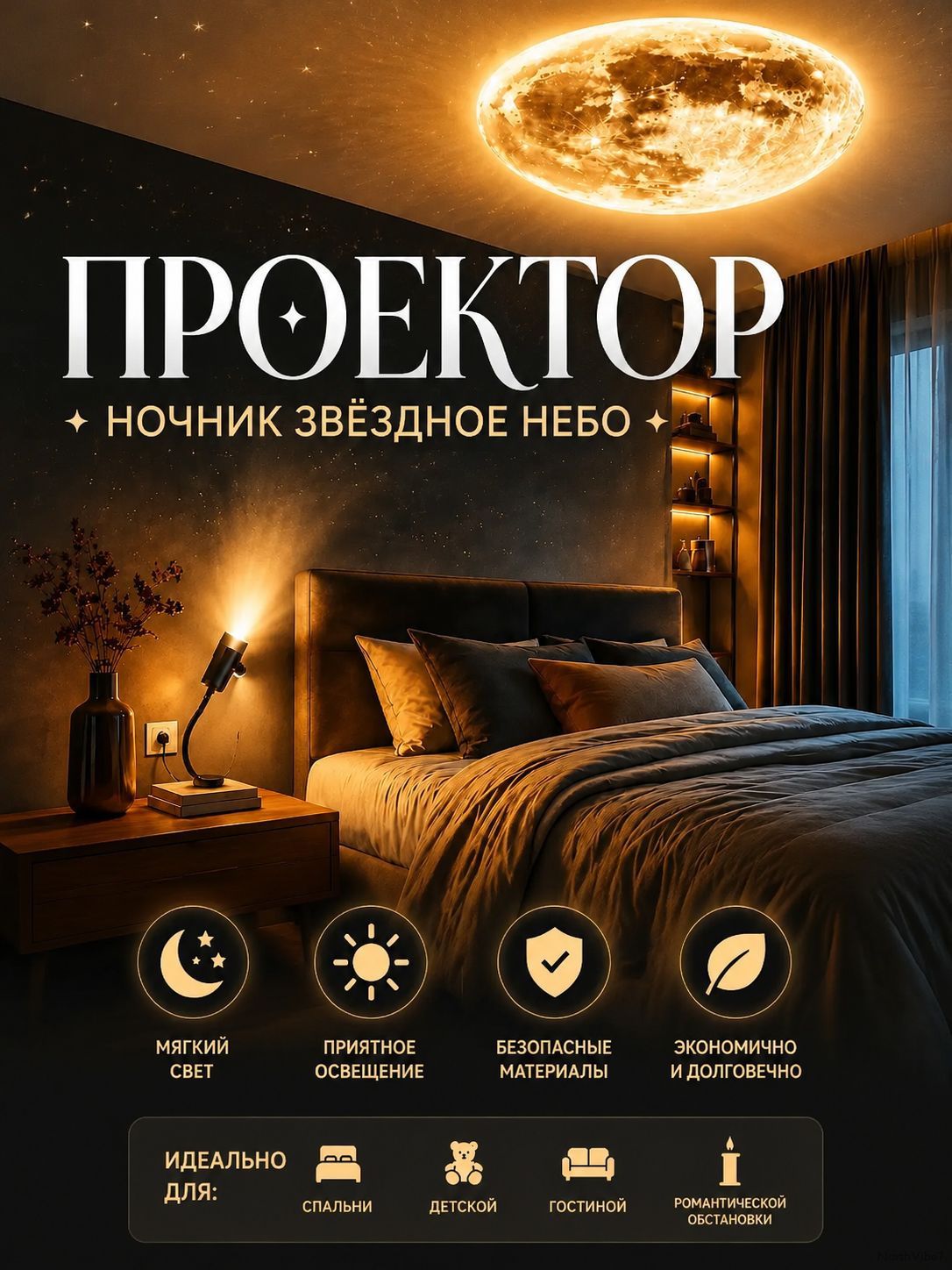 Мини проектор звездного неба(черное)ночник звездное небо