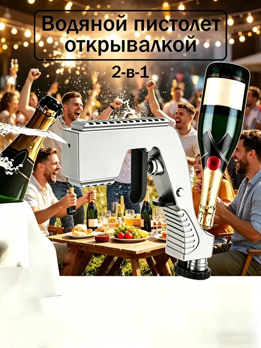 Пистолет-распылитель для шампанского 2-в-1 с открывалкой