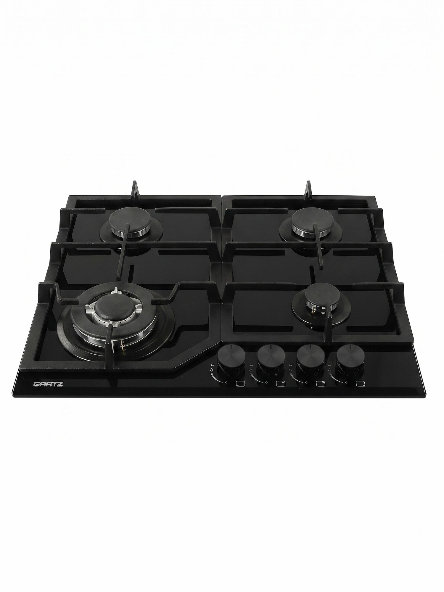 Варочная панель газовая GARTZ HGB611B Magiсook 4 конфорки, 60 см, мощность 8600 Вт, закаленное стекло, чугунные решетки, автоматический электроподжиг, газ-контроль, WOK-конфорка