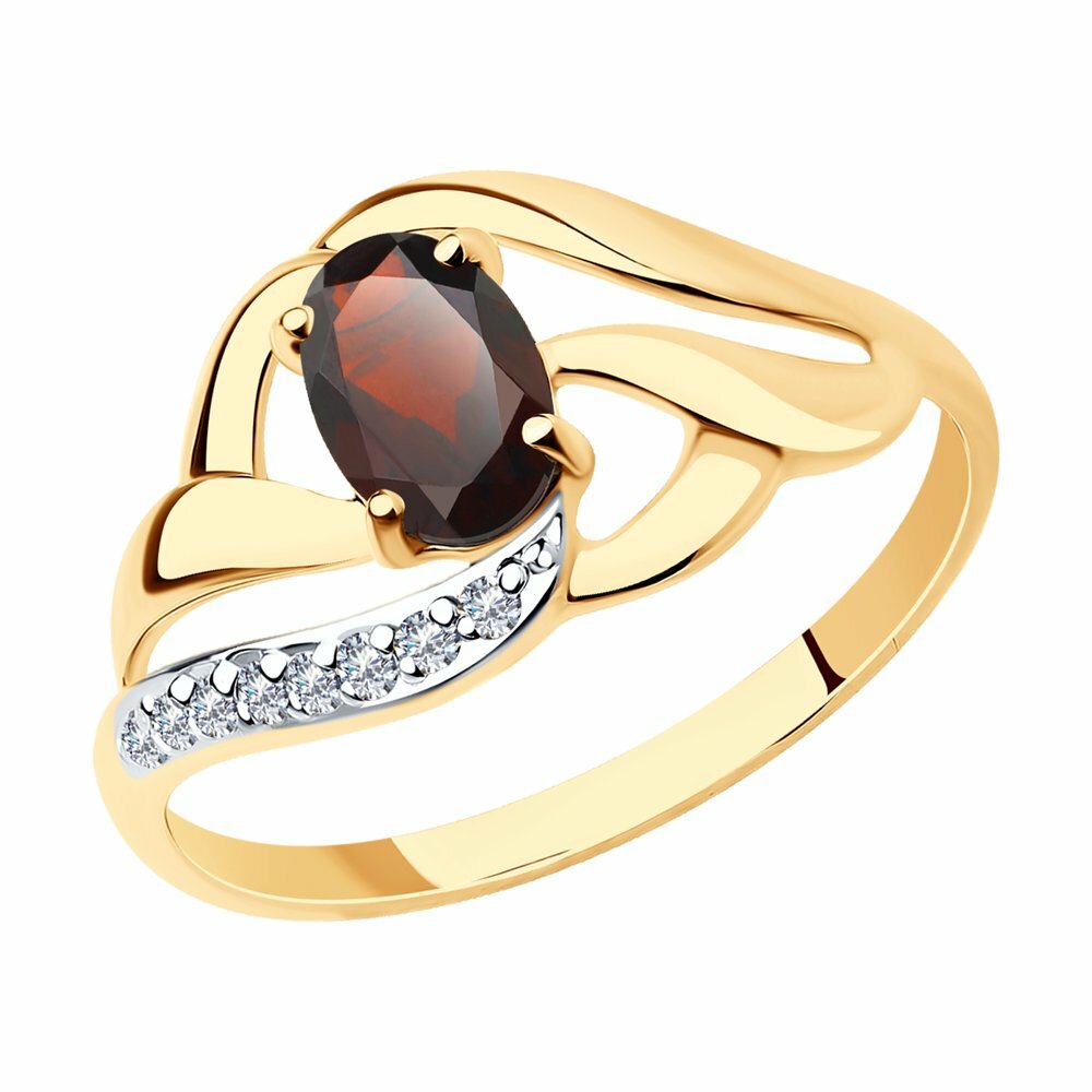 Кольцо, красное золото, 585 проба, фианит, гранат