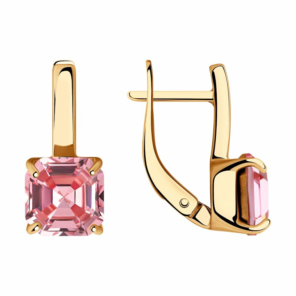 Серьги, серебро, 925 проба, золочение, кристаллы Swarovski