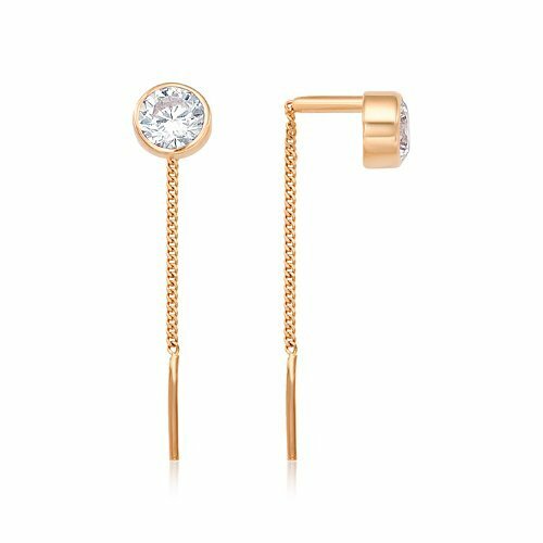 Серьги цепочки Яхонт, красное золото, 585 проба, фианит