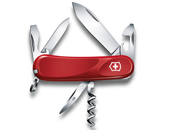 Нож VICTORINOX Evolution 10 многофункциональный, 13 функций, 91 мм, брелок, красный — фото 1