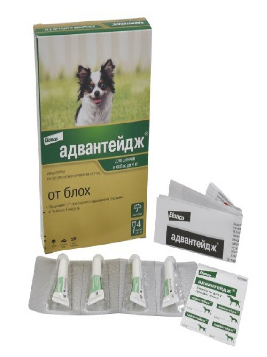 Bayer Адвантейдж Капли для собак до 4кг от блох 4пипетки*0,4мл — фото 1
