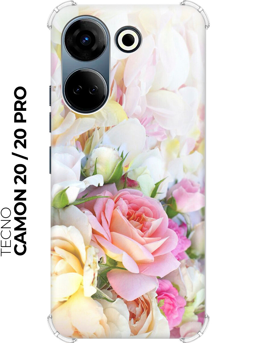 Силиконовый чехол на Tecno Camon 20 / 20 Pro / Техно Камон 20 / 20 Про с рисунком "Нежные розы"