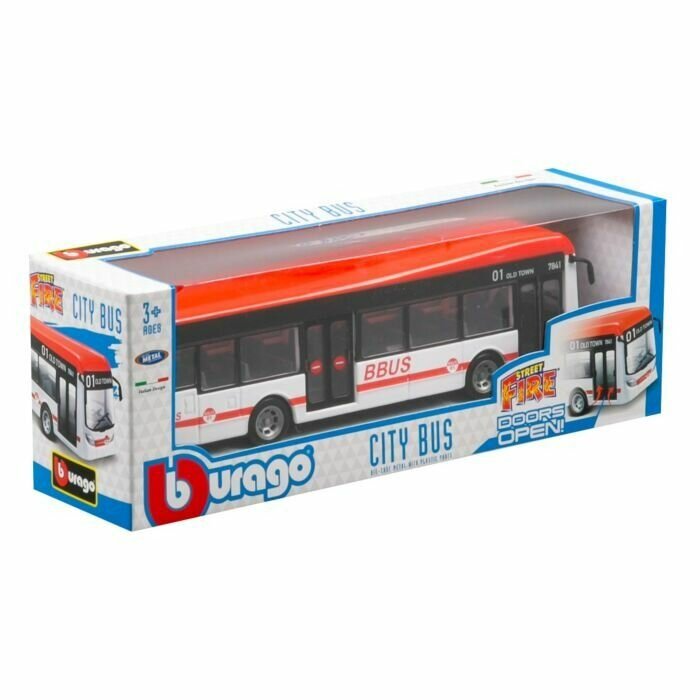 Автобус Bburago City Bus (18-32102) 1:43, красный/белый