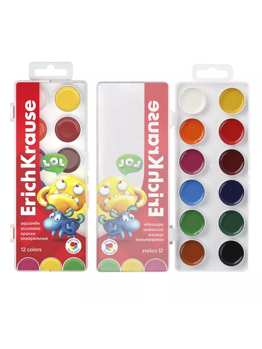 Акварельные краски Erich Krause Jolly Friends 61366, 12 цветов