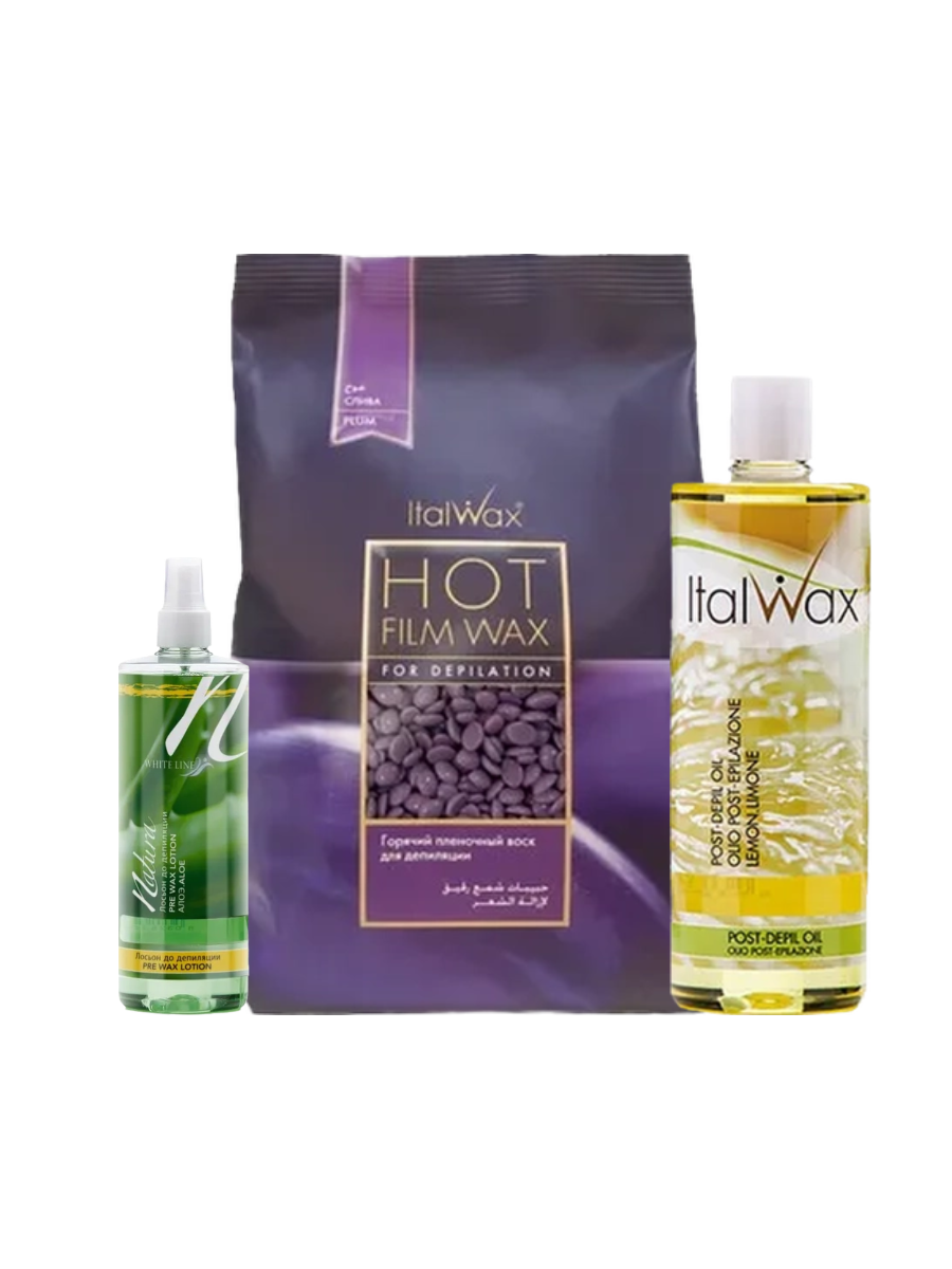 Воск в гранулах Слива ITALWAX NATURA Plum,1000гр+(Набор уход до/после Лосьон Алоэ, Лимон,750 мл)