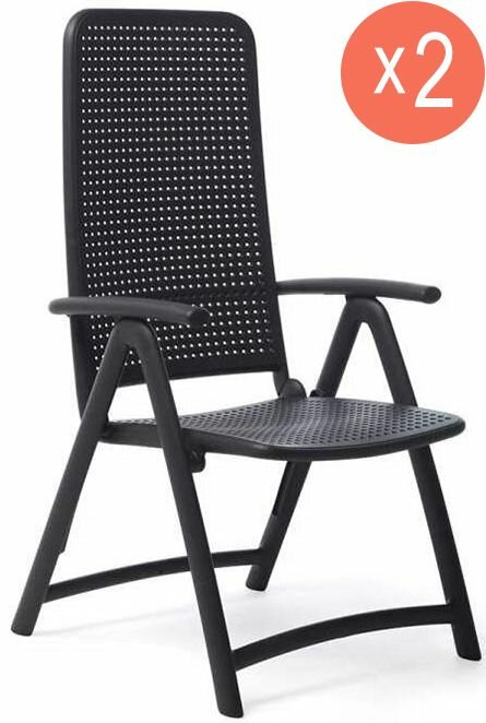 Комплект садовых кресел Darsena, NARDI, 2 шт, складных, уличных, цвет антрацит, Италия