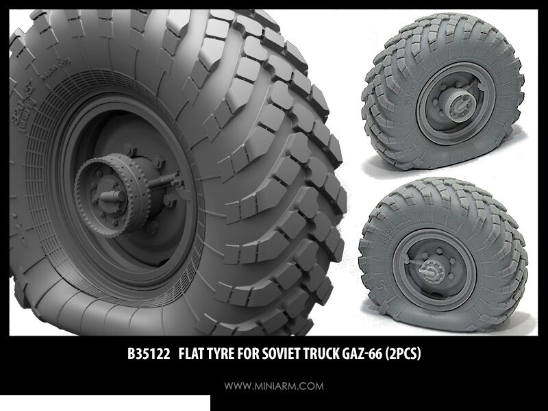 35122 Набор спущенных колес для ГаЗ-66 (2шт) для моделей Трумпетер