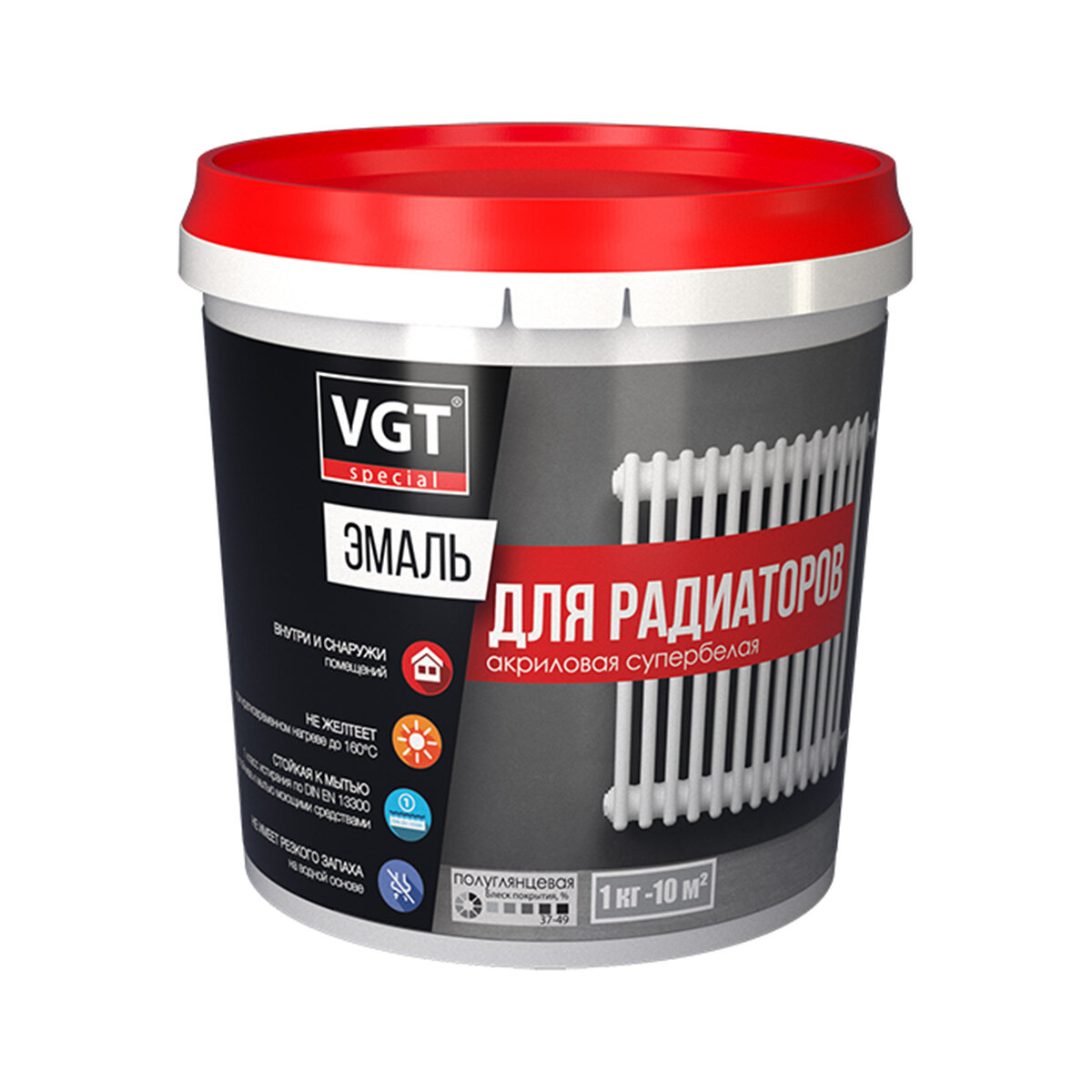 Эмаль для радиаторов VGT Профи ВД-АК-1179, акриловая, матовая, супербелая 1 кг