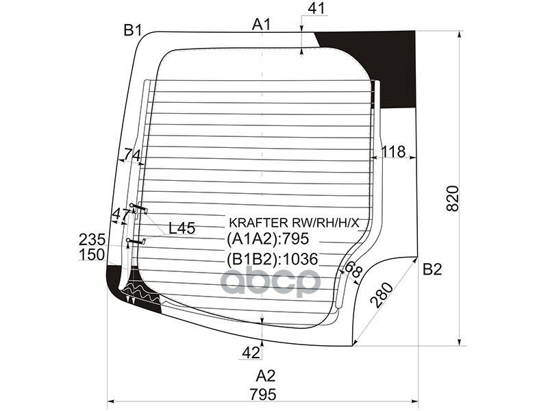 Стекло заднее (Цвет зеленый/ Обогрев/ Правое) Mercedes-Benz Sprinter 06-18 / Volkswagen Crafter 06-1 XYG арт. KRAFTER RW/RH/H/X