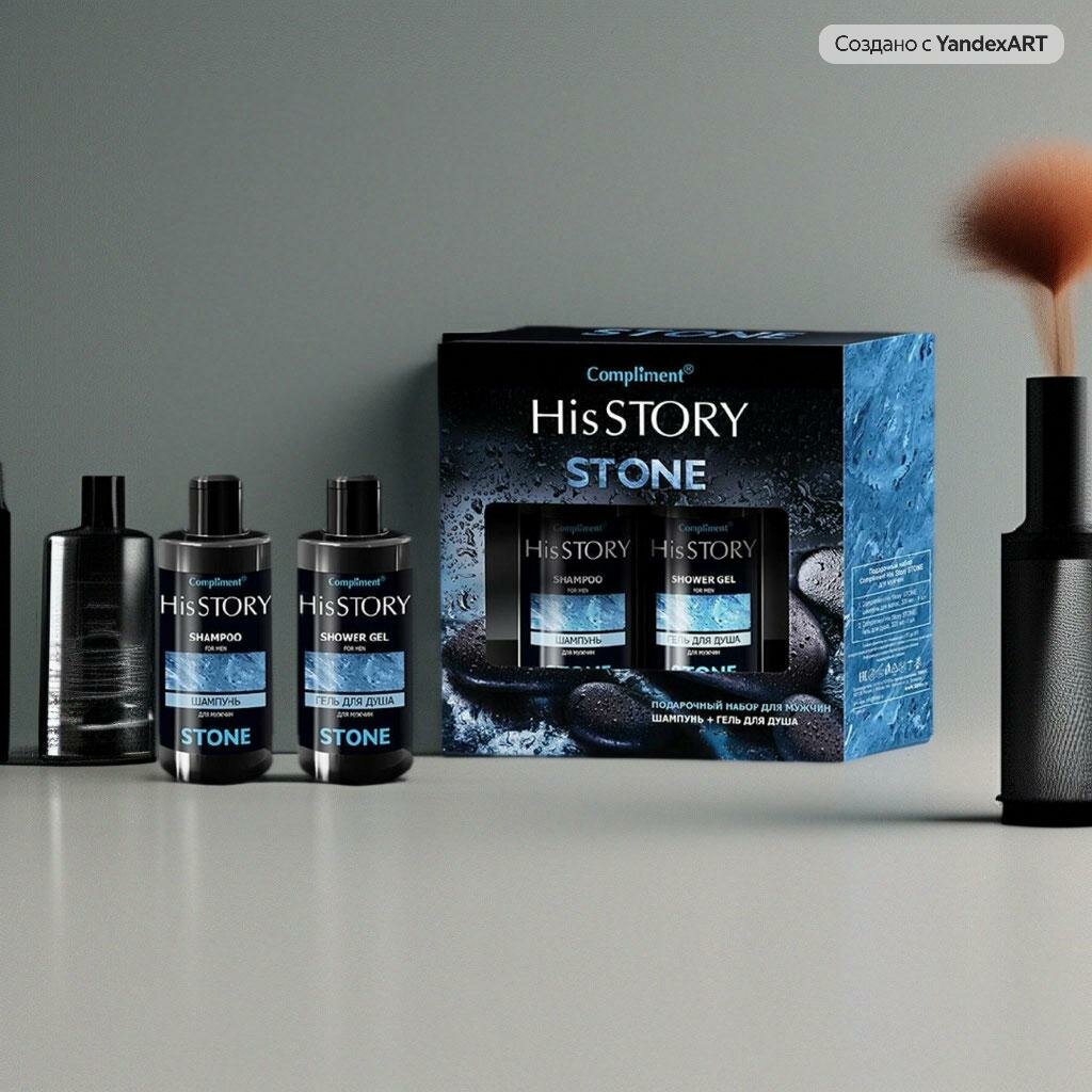 Мужской подарочный набор №1431 HIS STORY STONE/Шампунь для волос 320мл+Гель для душа 320мл