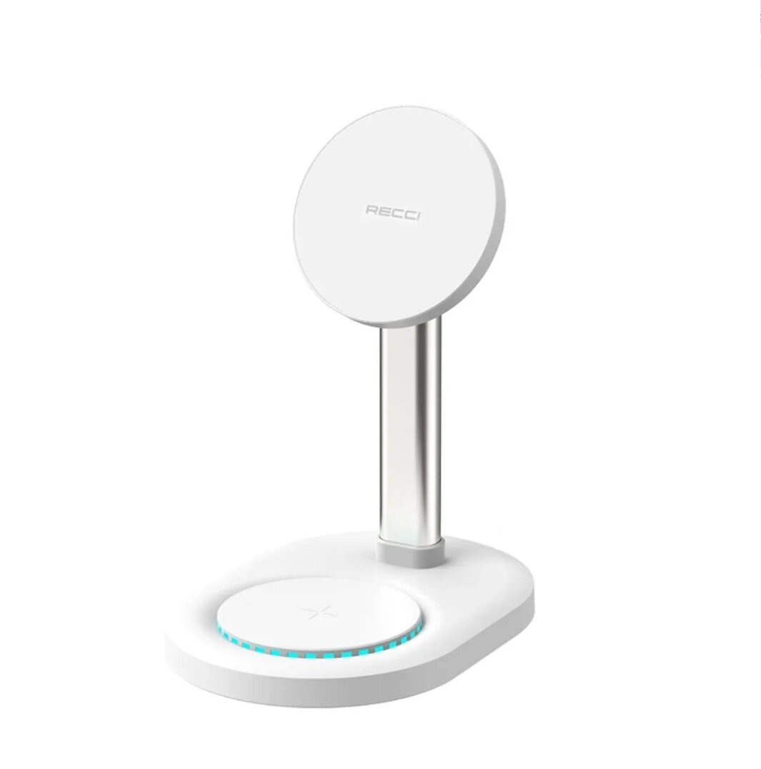 Беспроводное зарядное устройство Recci Holder 2-in-1 with Around Light, 15W + Адаптер 18W QC3.0, Белый, RCW-32