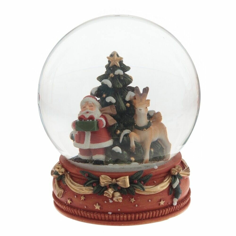 Фигурка в стеклянном шаре "Дед Мороз и елка", D12 см, 12х12х14 см