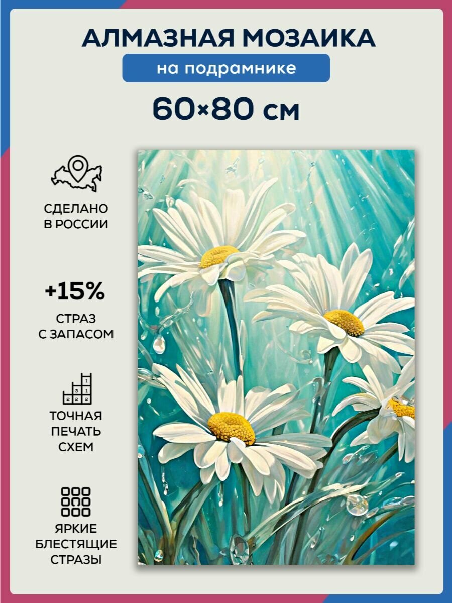Алмазная мозаика 60x80 Ромашки на подрамнике