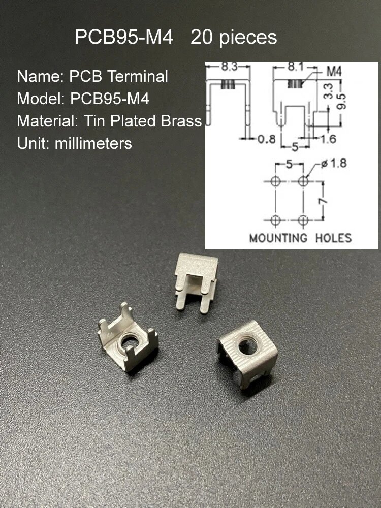 Клеммы SZBOYICH латунные винтовые M3 M4 PCB95-M4 20pieces