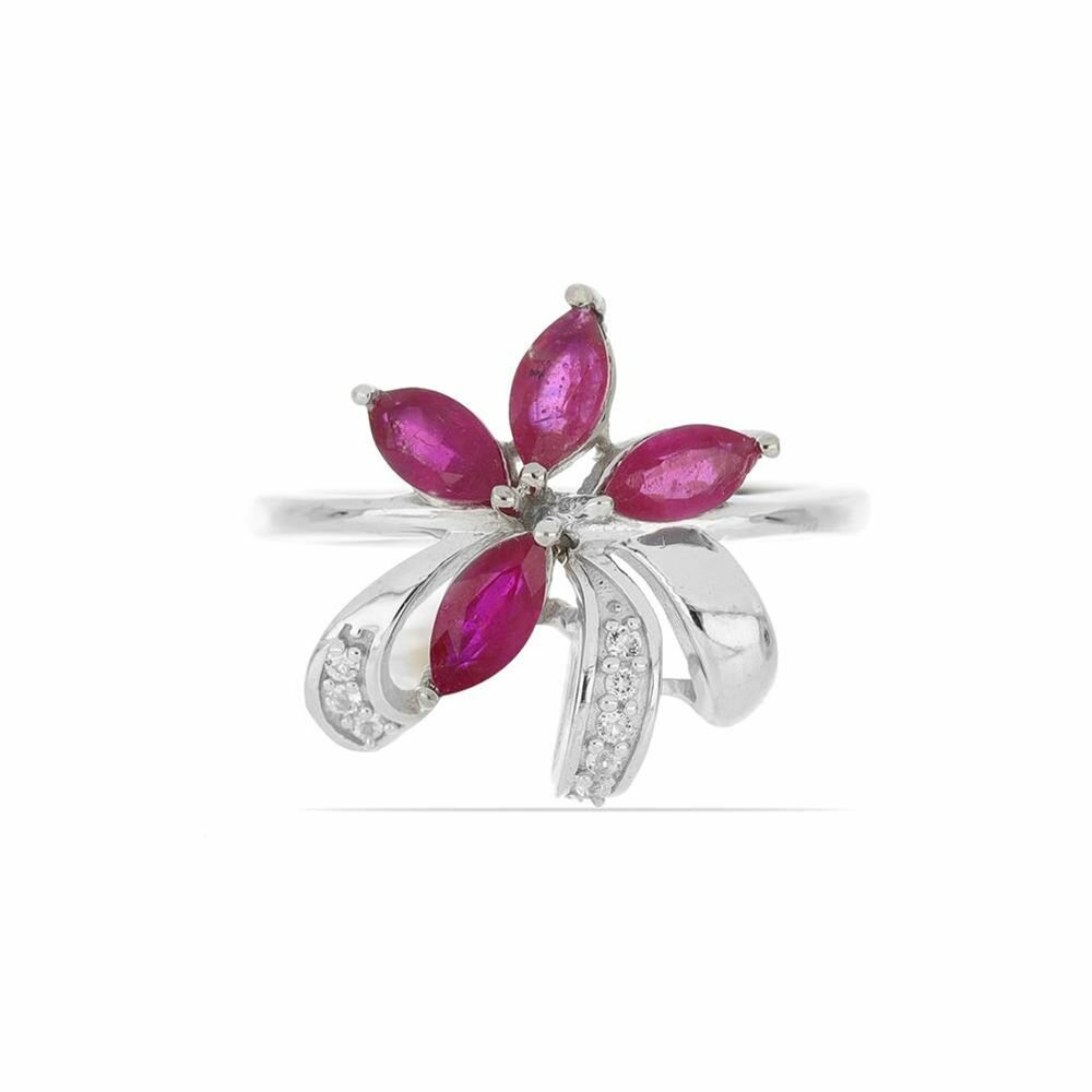 Кольцо, серебро, 925 проба, родирование, топаз, рубин