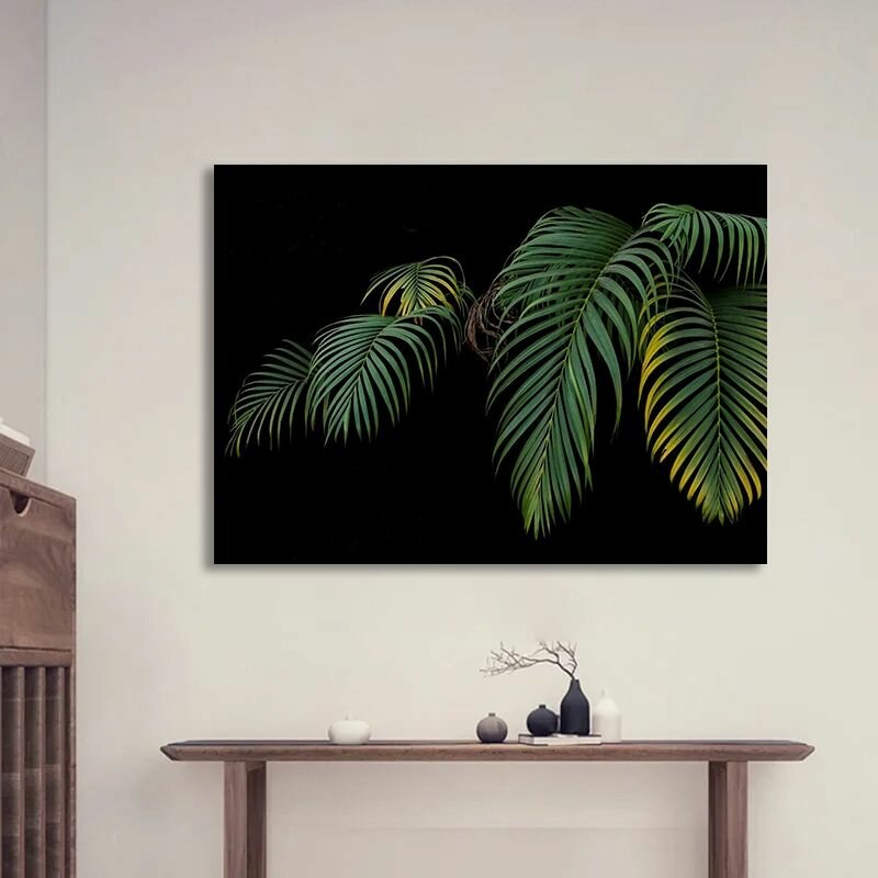 Картина "Тропические листья", на подрамнике, экочернила, 50x70 см