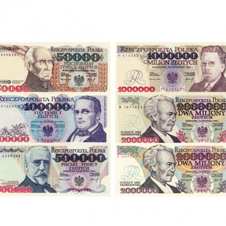 Набор банкнот Польши 50000-2000000 злотых 1990-93, сувенирные копии, банкноты и купюры редкие коллекционные
