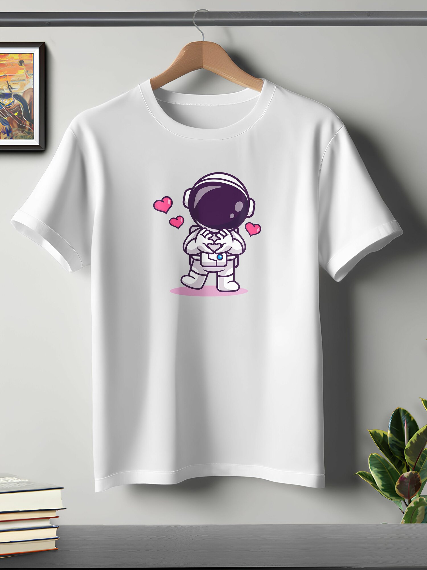 Футболка ONEQ унисекс 52-54 (XXL) размер с принтом Космонавт, белая