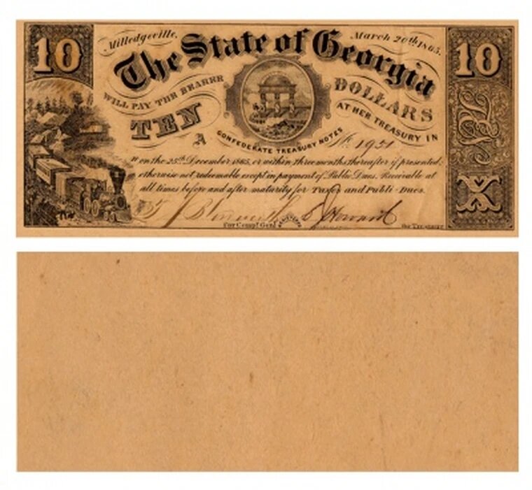 10 долларов 1865 США штат Джорджия, сувенирная копия, банкноты и купюры редкие коллекционные