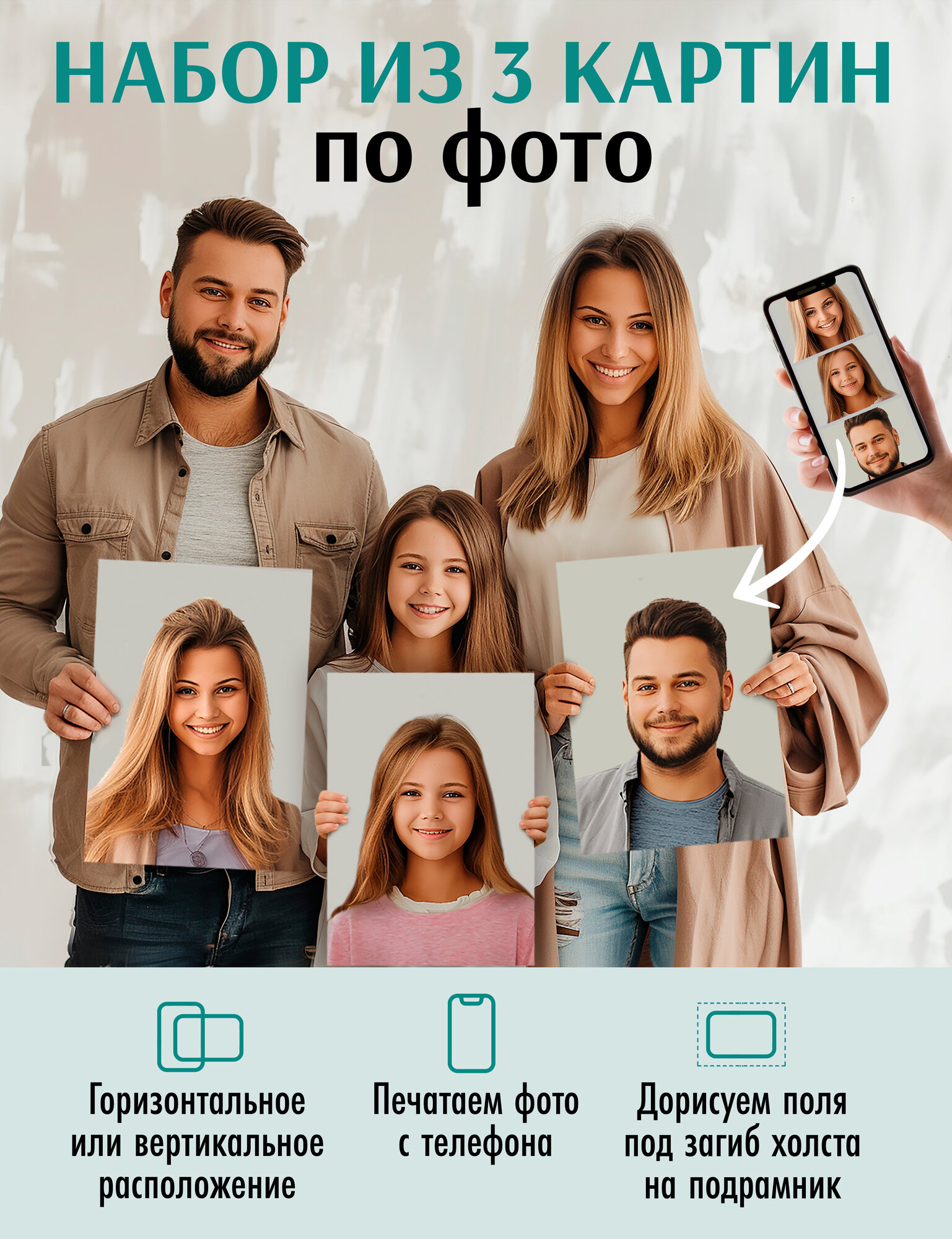 Картина по фото / портрет на холсте / фото на холсте 3 шт 30Х40 см KKK3-3040