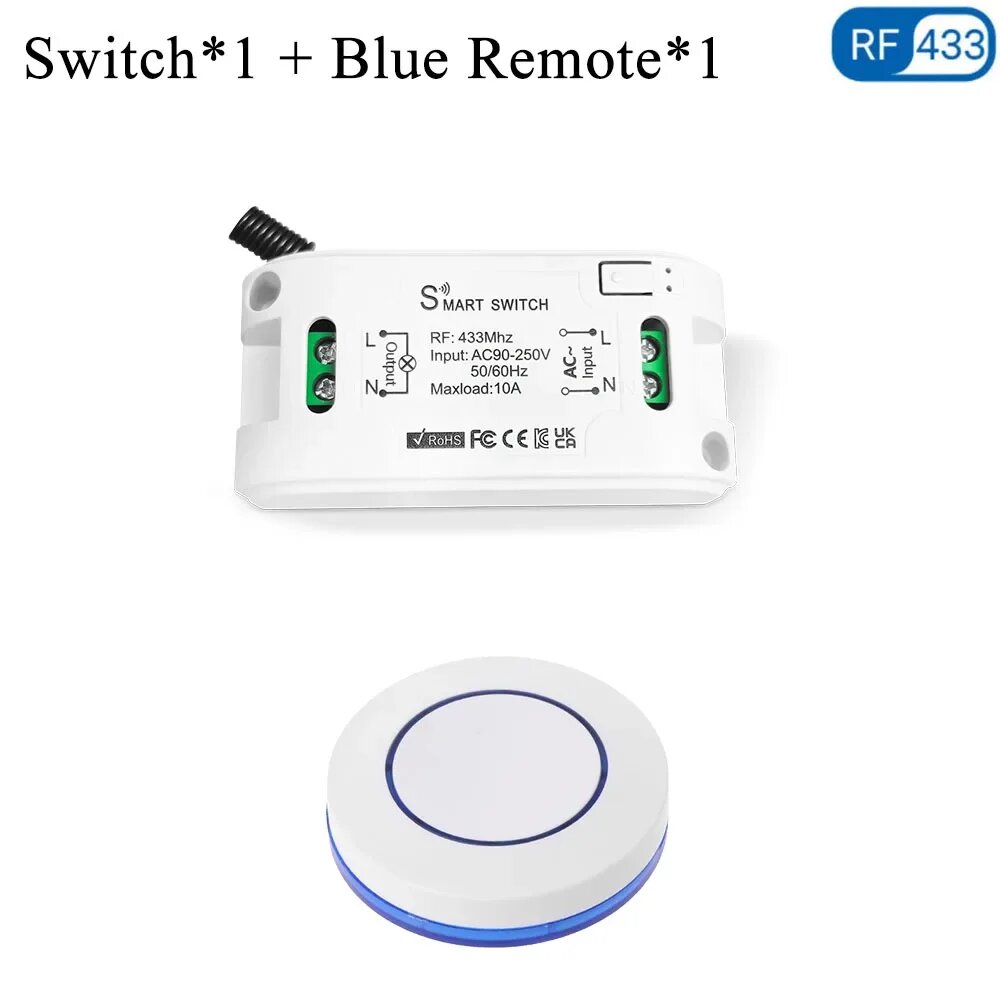 Беспроводной выключатель света RF 433, Цвет: 1, Switch 1 Remote-B