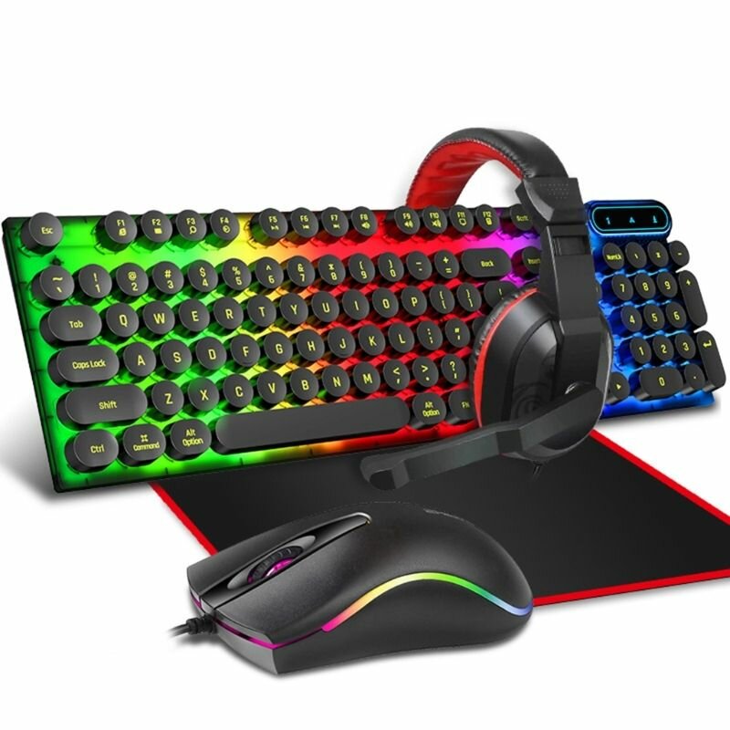 4 в 1 клавиатуры, игровая мышь и наушники RGB, проводная механическая клавиатура, комплект гарнитуры для ноутбуков, компьютеров, ПК, игр