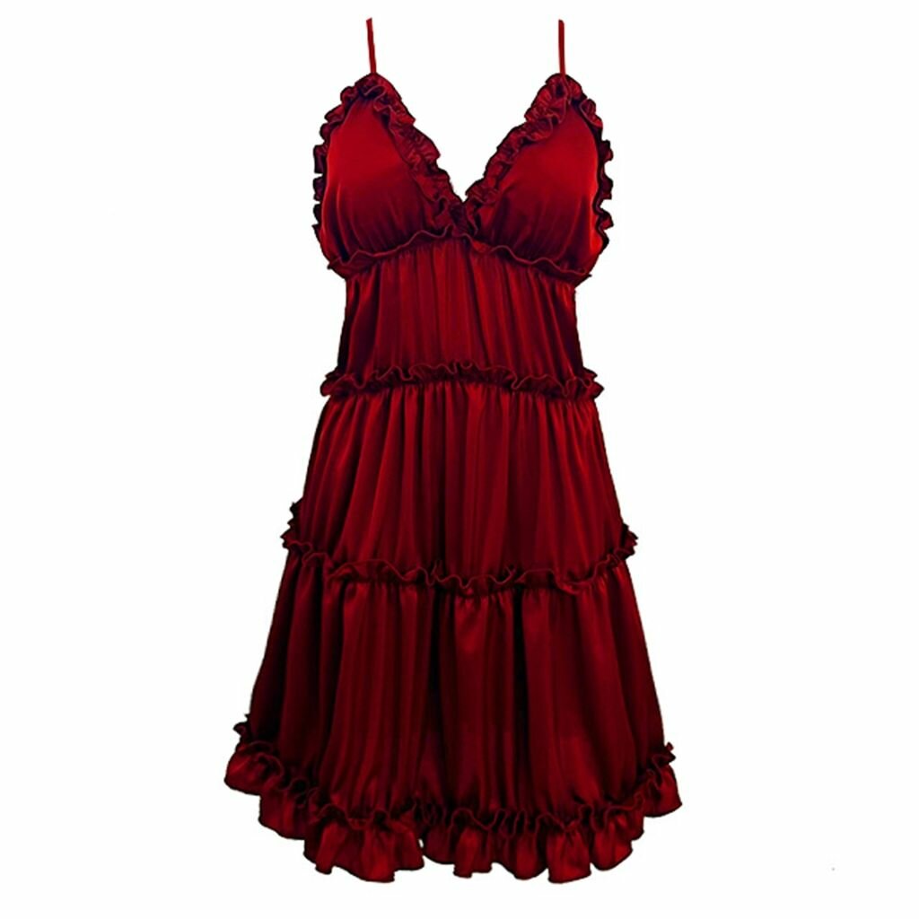 Женская атласная юбка на подтяжках с накладкой груди, сексуальная ночная рубашка-M-красное вино