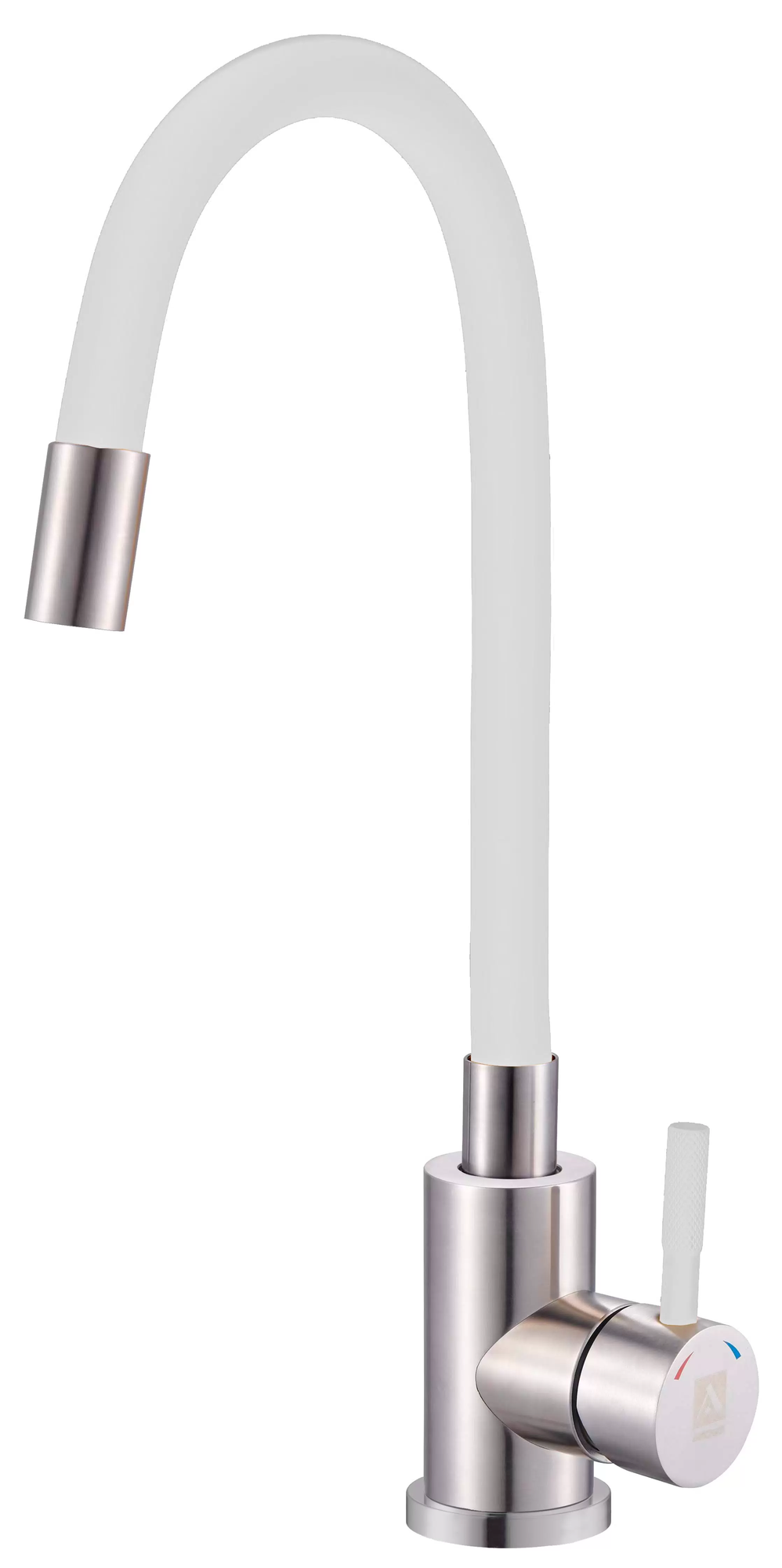 Смеситель ARGO / Арго SOLID для кухни, однорычажный, из нержавеющей стали, цвет хром/белый, пластичный излив 370мм / сантехника