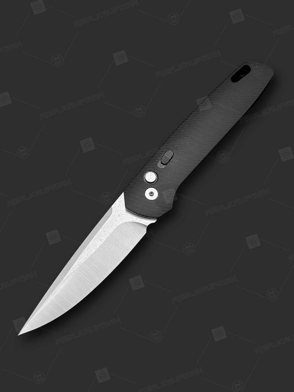 Cкладной нож FivePro, автоматический, рукоять алюминий, сталь D2, черный, клипса, предохранитель, edc