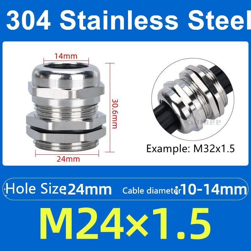 Водонепроницаемые кабельные вводы из нержавеющей стали 304, IP68 PG7 PG9 M12 M16 M24x1.5 fit 10-14mm