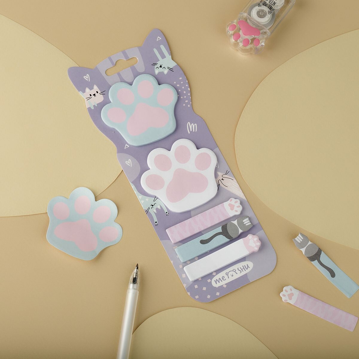 Флажки-закладки и самоклеящиеся блоки в наборе MESHU "Paws", 20л, европодвес (MS_54259), 12 уп.