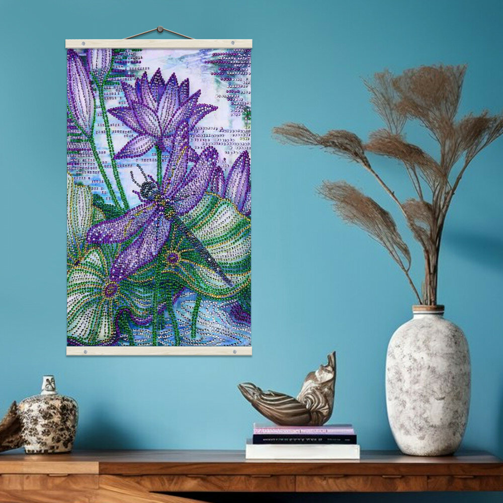 Алмазная мозаика Molly Панно Самоцветы Стрекоза на лотосах 11 цветов 25*35 DZ129