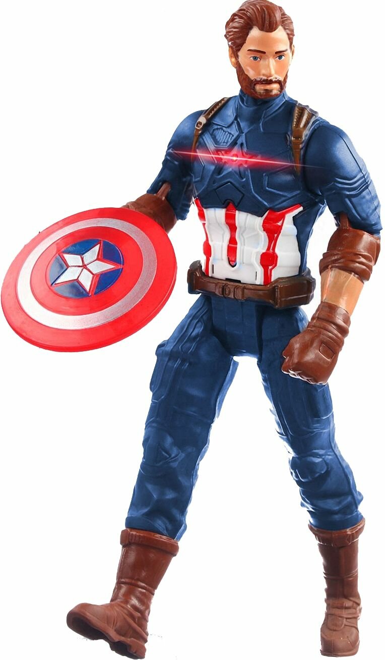 Пластиковая фигурка героя "Мстители. Капитан Америка" для сюжетно-ролевых игр, игрушка с подвижными деталями и световым эффектом, высота 30 см