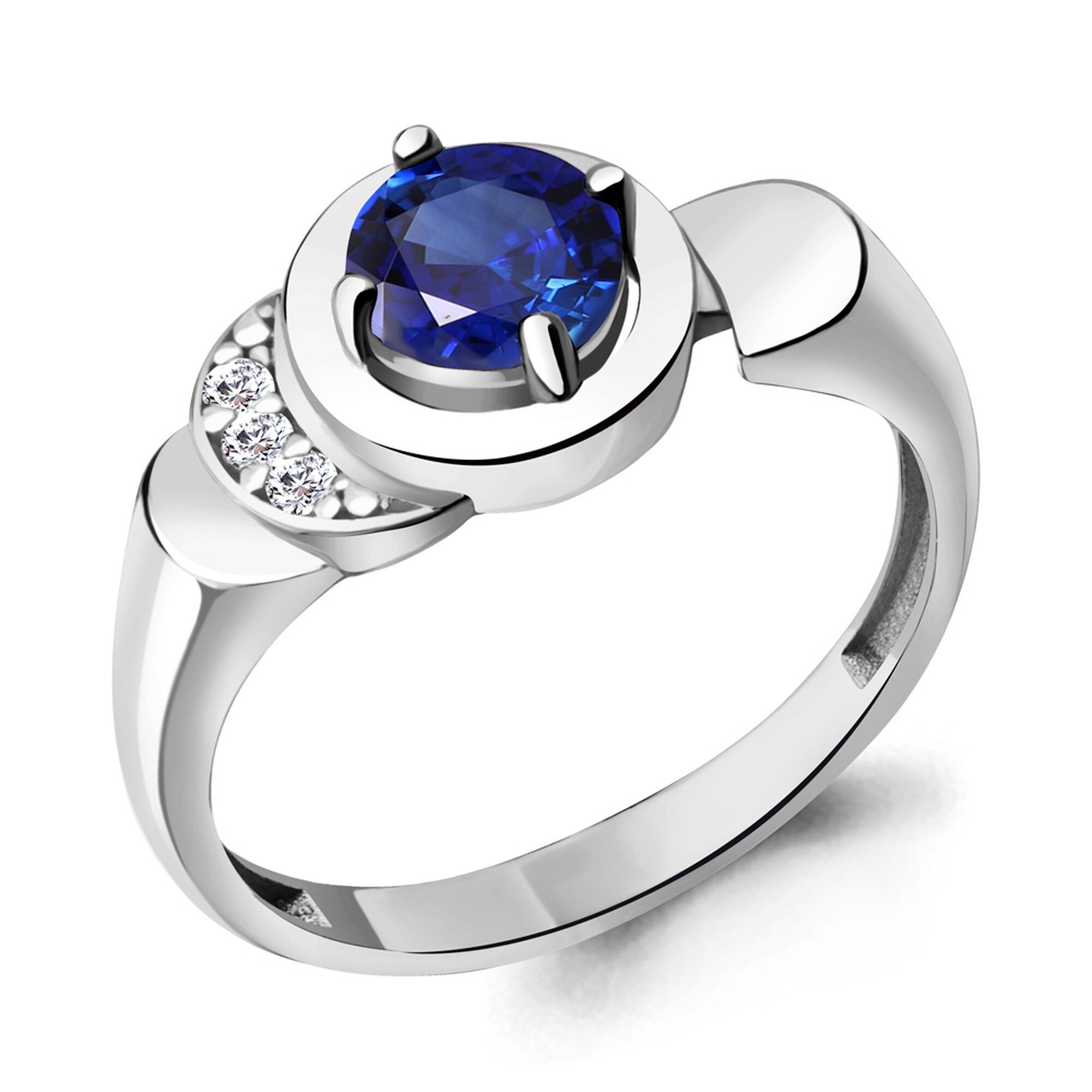 Кольцо, серебро, 925 проба, родирование, фианит, сапфир синтетический