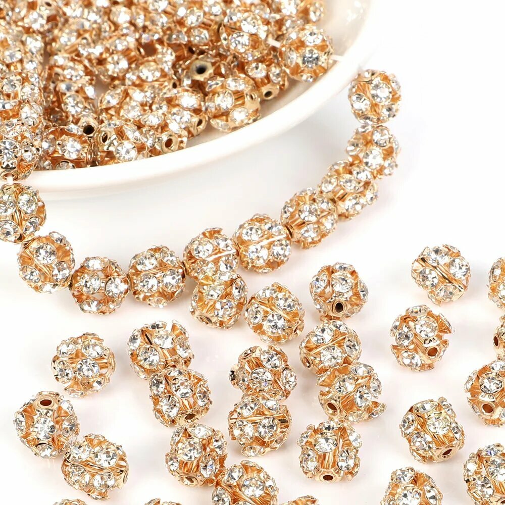 Бусины горный хрусталь круглые 6/8 мм 20 шт 6mm, 2 Row-KC Gold