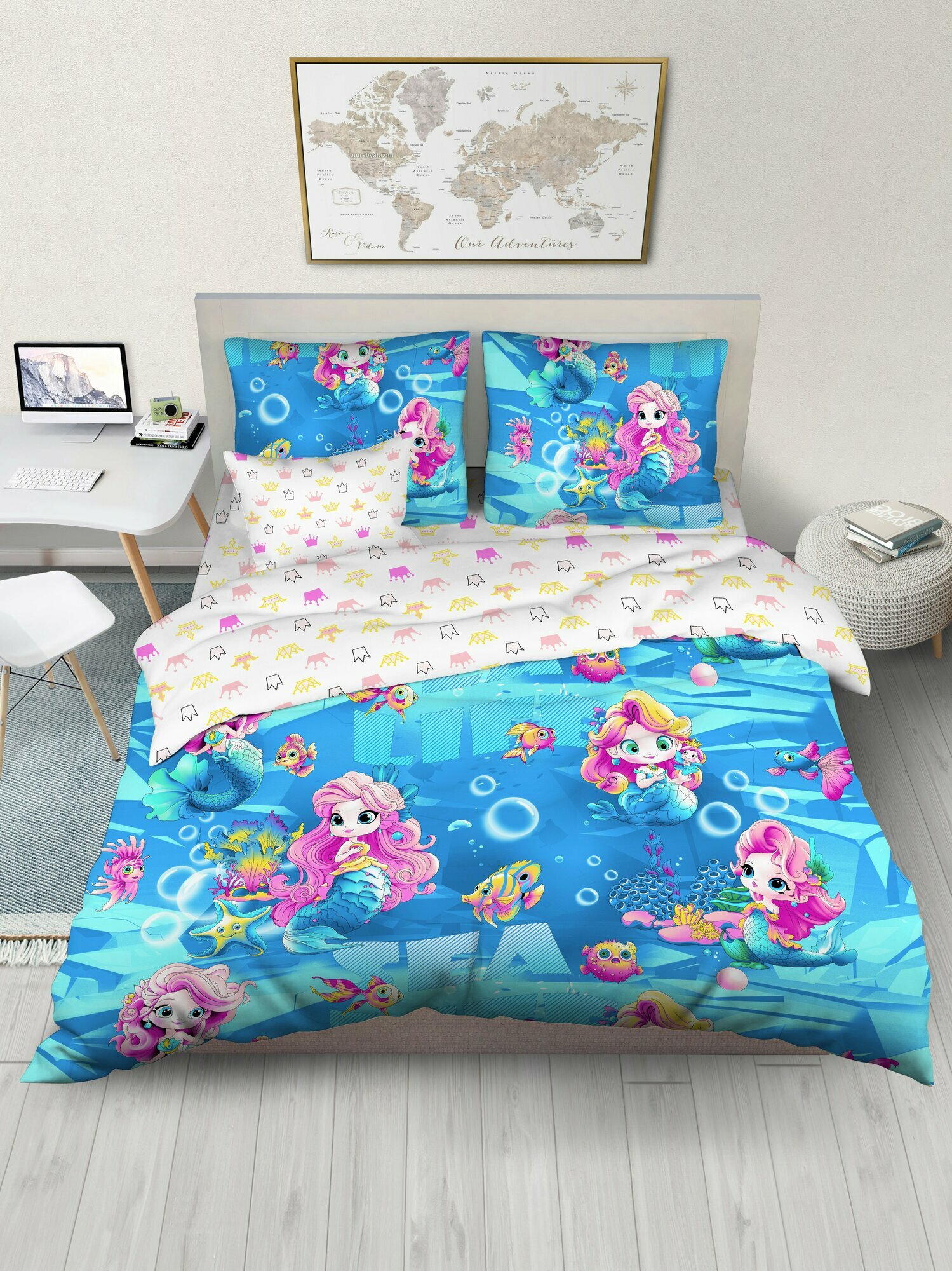 Комплект постельного белья "Морская принцесса", 1,5-спальный, поплин, хлопок 100%