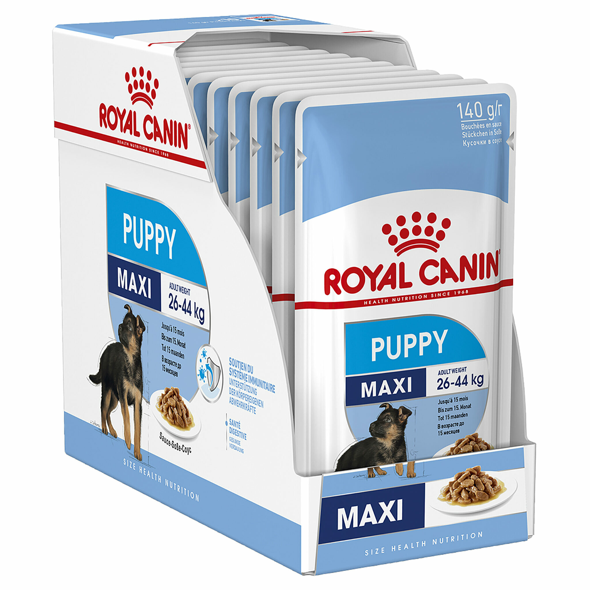 Влажный корм в пауч пакетах Royal Canin Maxi Puppy для щенков крупных пород в соусе 10шт.×140гр.